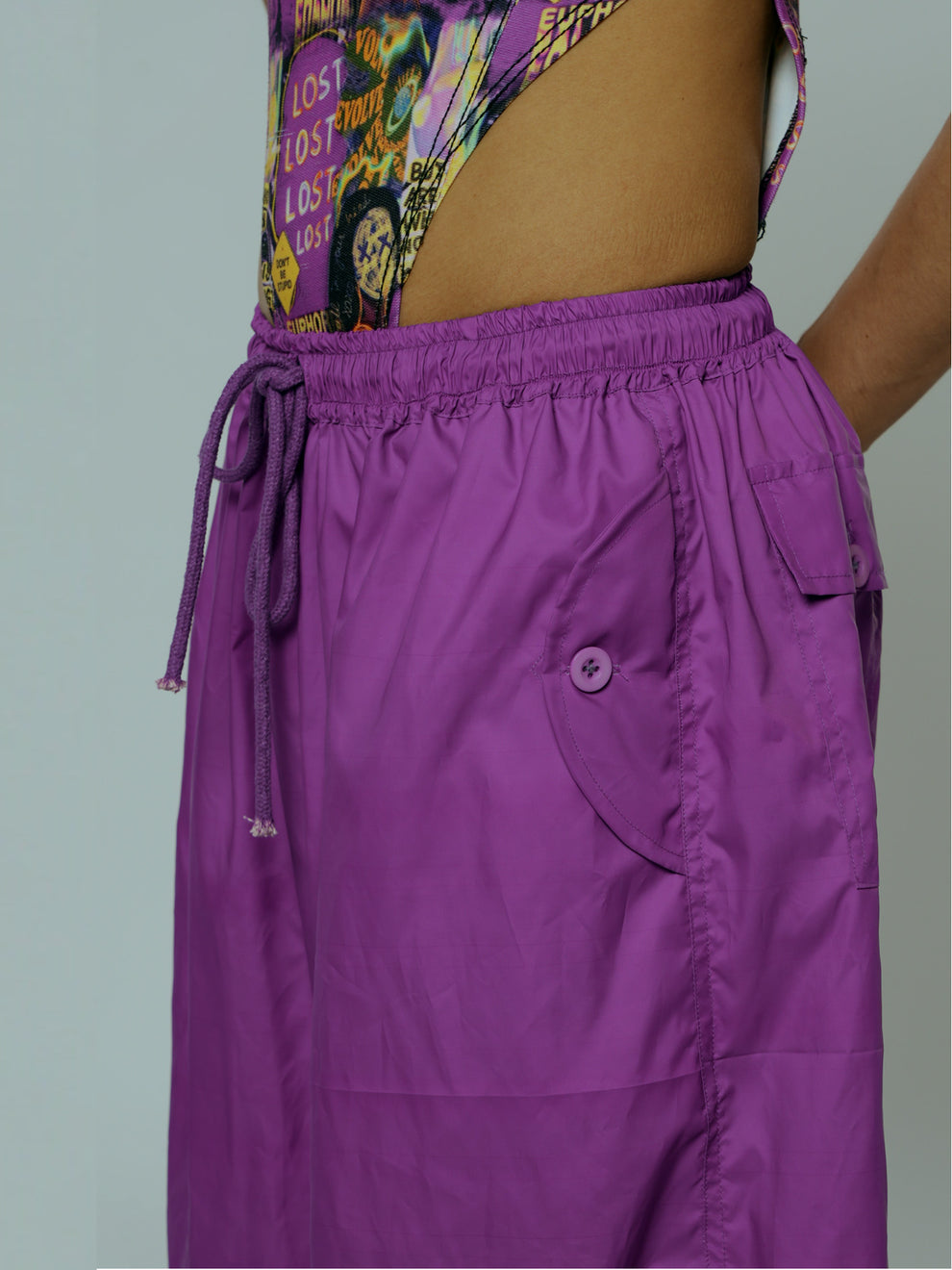Purple drawstring parachute trousers – The Saiko Studio